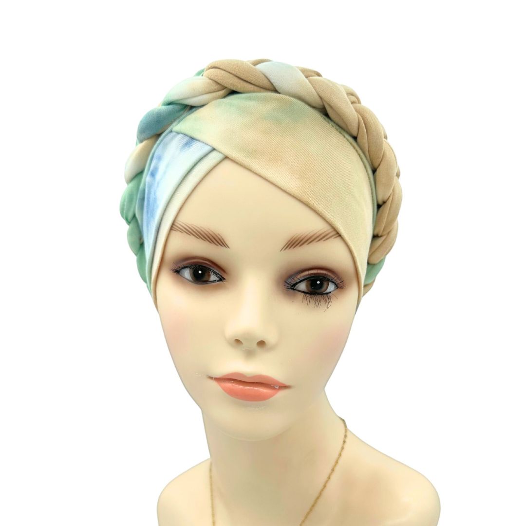 Tie-dye Style Braided Chemo Hat-pearlachemomerch-Pre-tied Cancer Cap ...